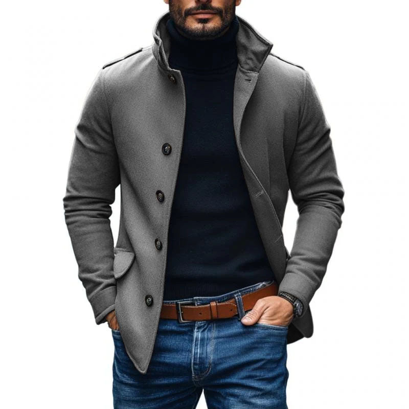 Men's Casual Wool Blend Lapel Single-breasted Slim Short Coat 85856791