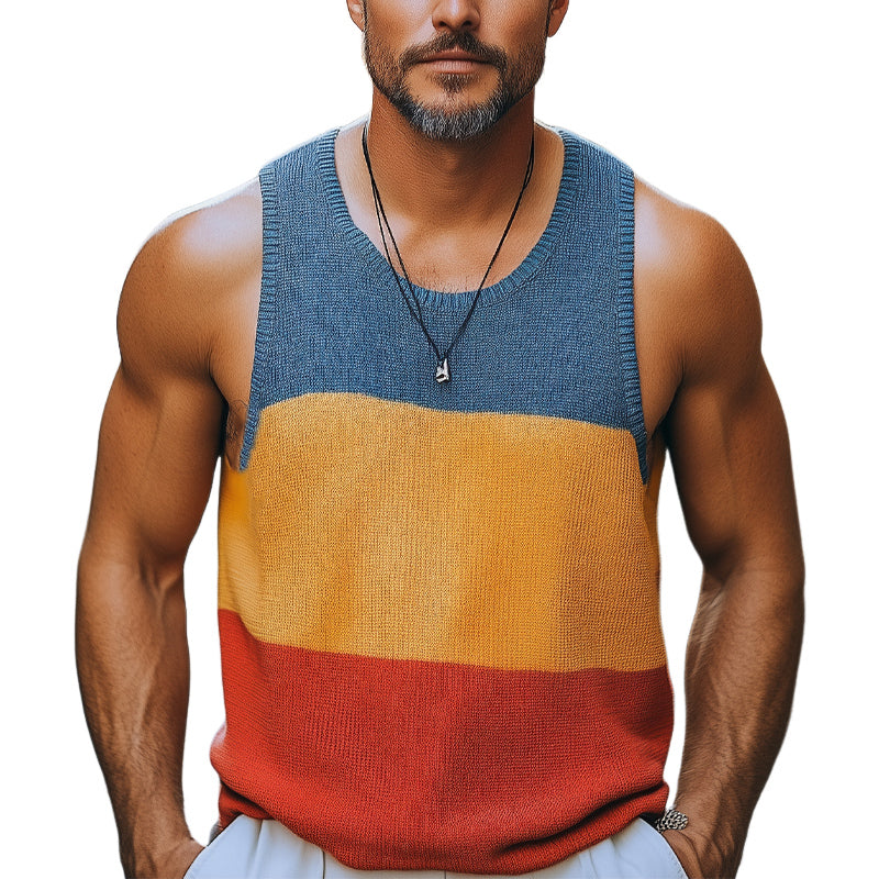 Men's Summer Fashion Colorblock Knitted Tank Top MTA0779D6U