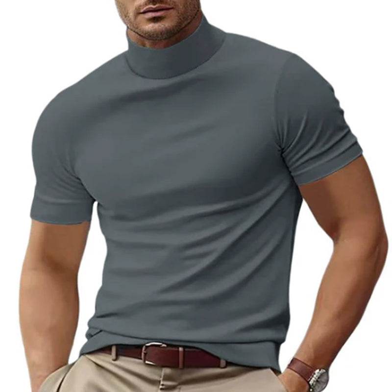 Men's Solid Color Half Turtle Neck Slim Fit Short Sleeve T-Shirt 95228