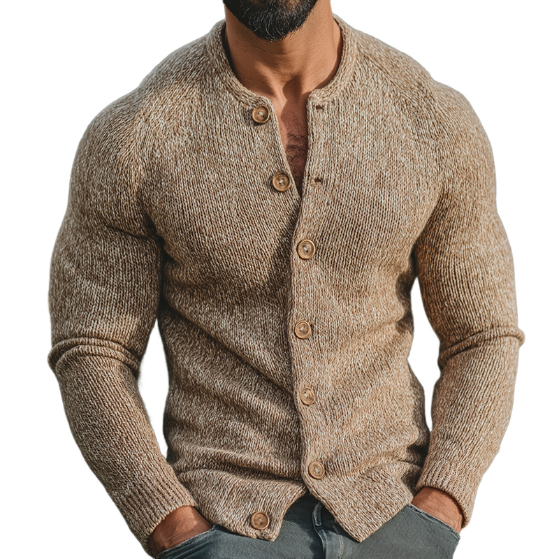 Men's Vintage Casual Knit Collarless Button-Down Shirt Cardigan MTA243