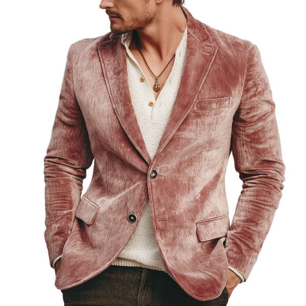 Men's Classic Pink Velvet Double-breasted Double Vents Blazer MTA0436L
