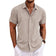 Men's Solid Color Lapel Cotton Linen Short Sleeve Shirt 82339241X