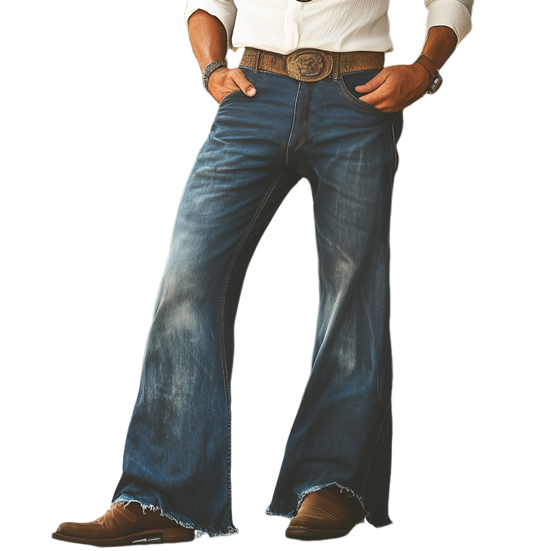 Men's Western Cowboy Style Vintage Wide-Leg Flared Jeans MTA1284F6U