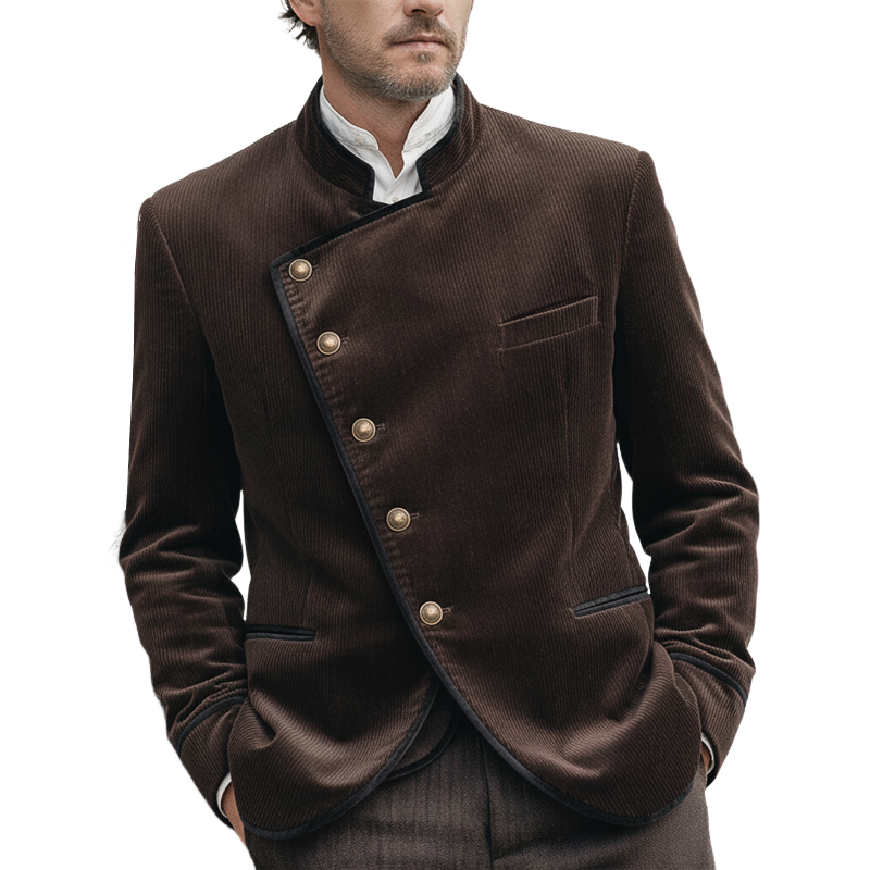 Men's Classic Chocolate Brown Diagonal Button Corduroy Jacket MTA2463K