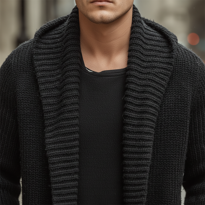 Men's Autumn And Winter Fashion Solid Color Cotton Yarn Knitted Long H