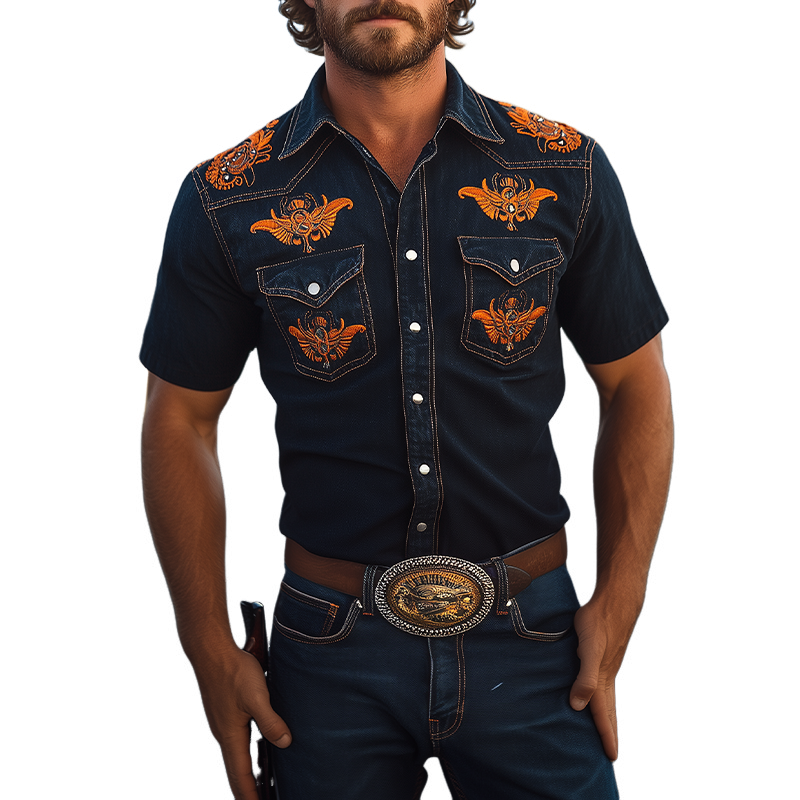 Men's Spring And Summer Fashion Retro Western Cowboy Style Washed Deni