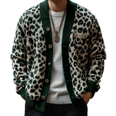 Men's Vintage Leopard Jacquard Colorblock Single Breasted Cardigan 172