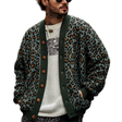 Men's Vintage Leopard Jacquard Colorblock Single Breasted Cardigan 238