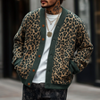 Men's Vintage Leopard Jacquard Colorblock Single Breasted Cardigan 238