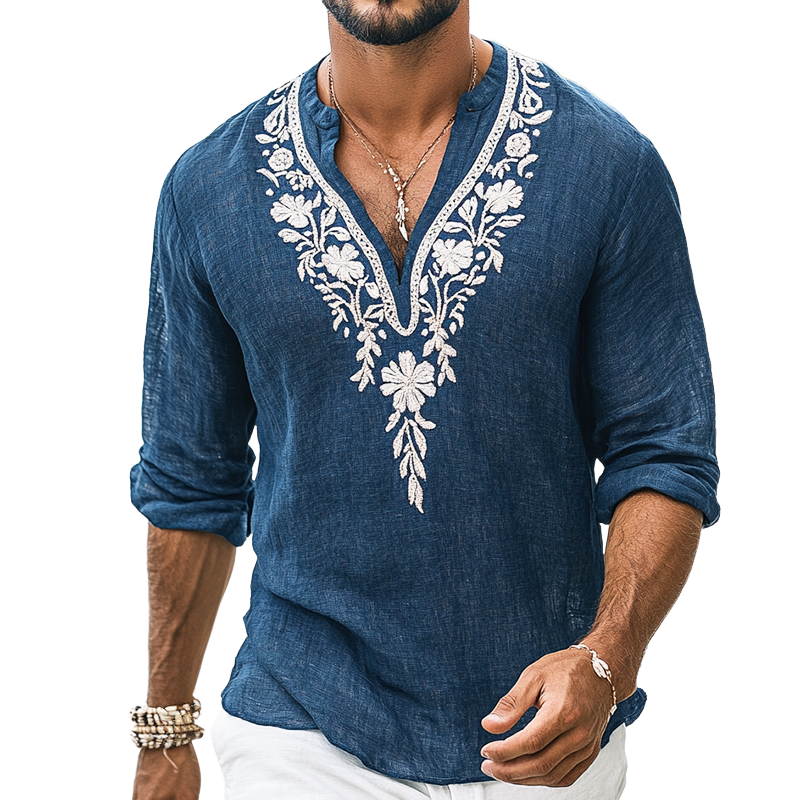 【24-hour shipping out】Men's Vintage Casual Embroidered Cotton and Line