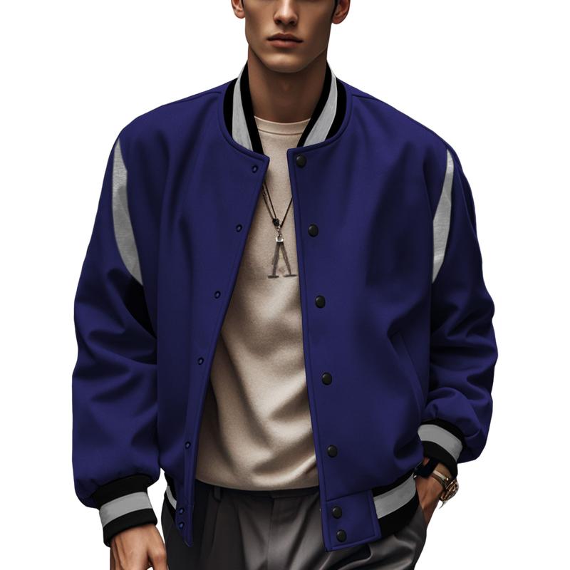 Men's Casual Colorblock Patchwork Single-breasted Loose Baseball Jacke ...