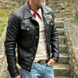 Men's Vintage Leather Lapel Chest Pocket Single Breasted Casual Jacket