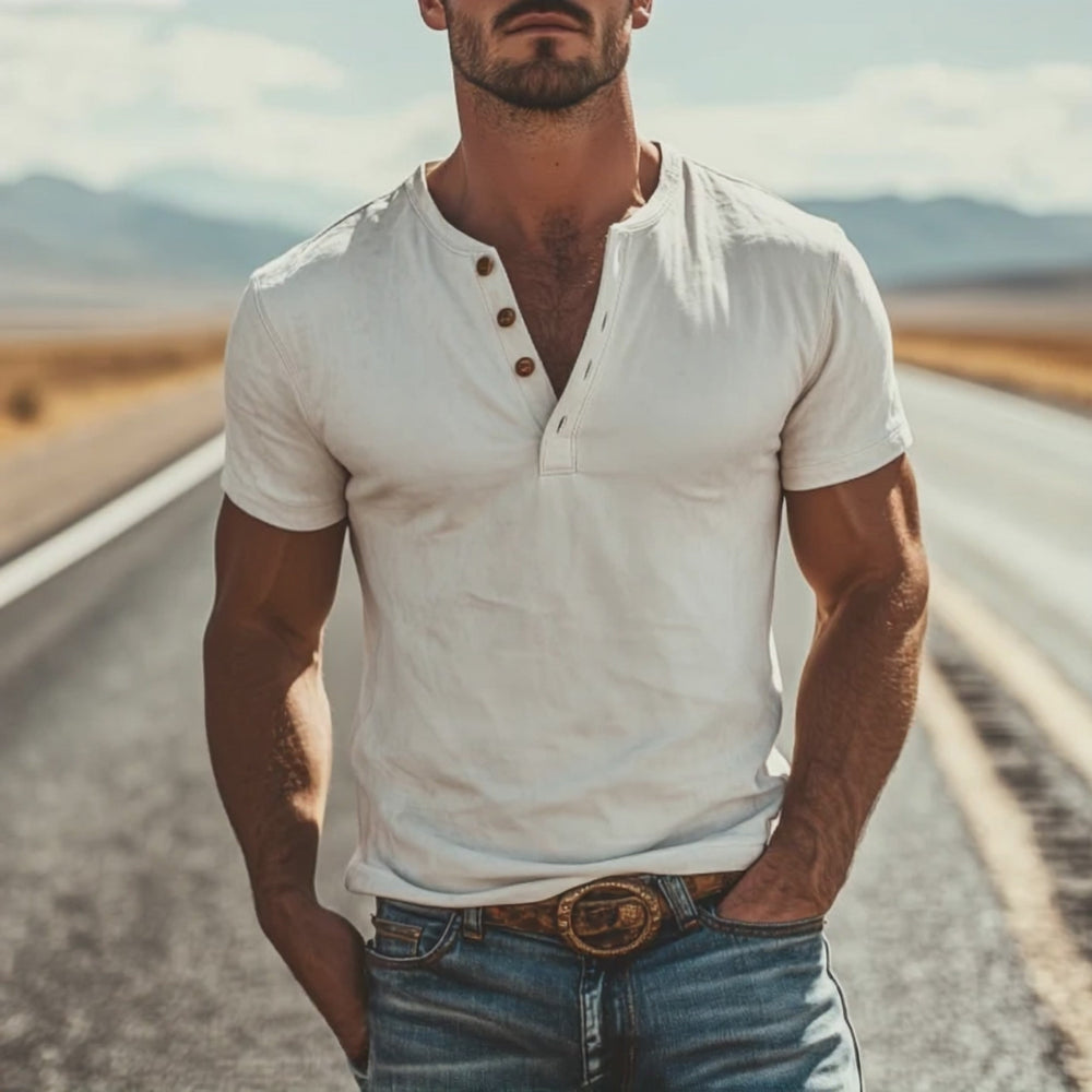 【24-hour shipping out】Men's Classic American Vintage Henley Collar Sue